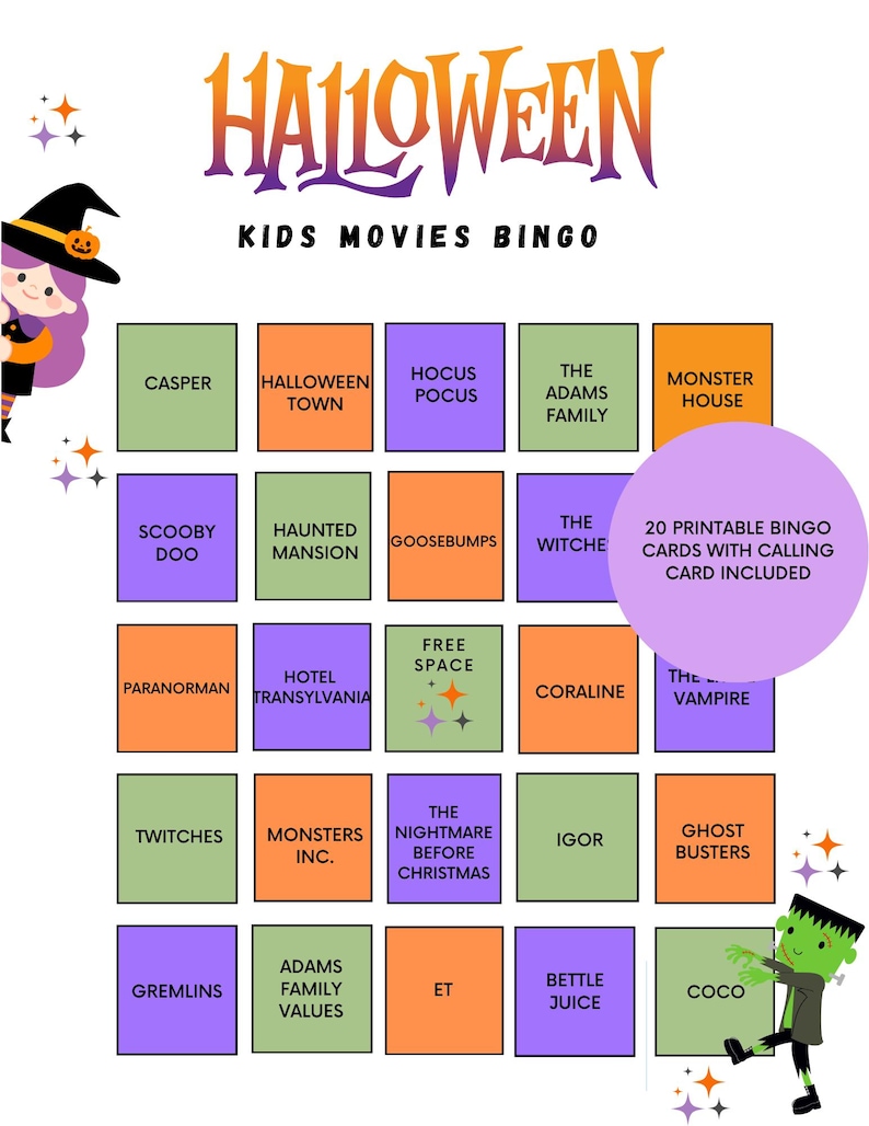 Kids Halloween Movie Bingo - Etsy