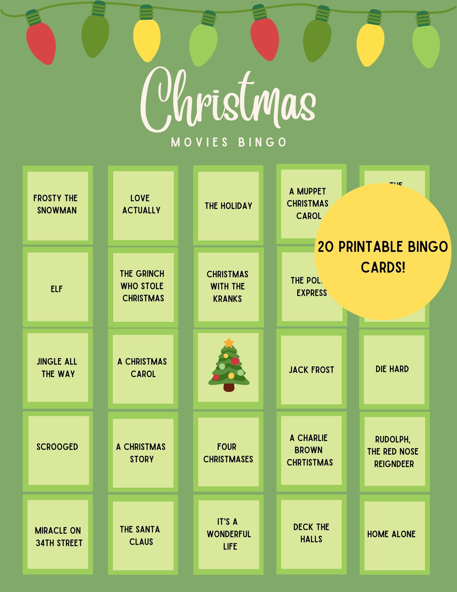 Christmas Movies Bingo Cards - Etsy