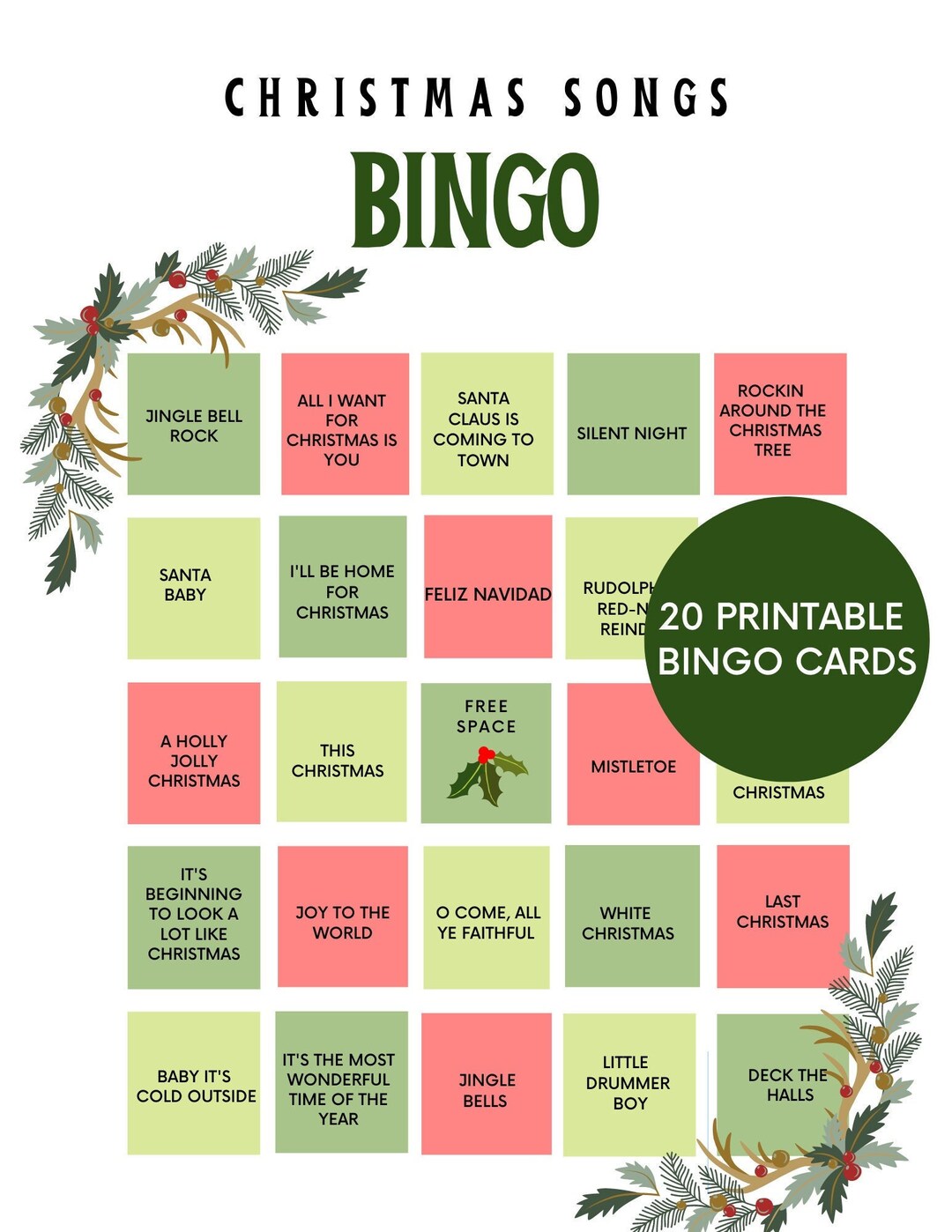 Christmas Music Bingo Cards - Etsy