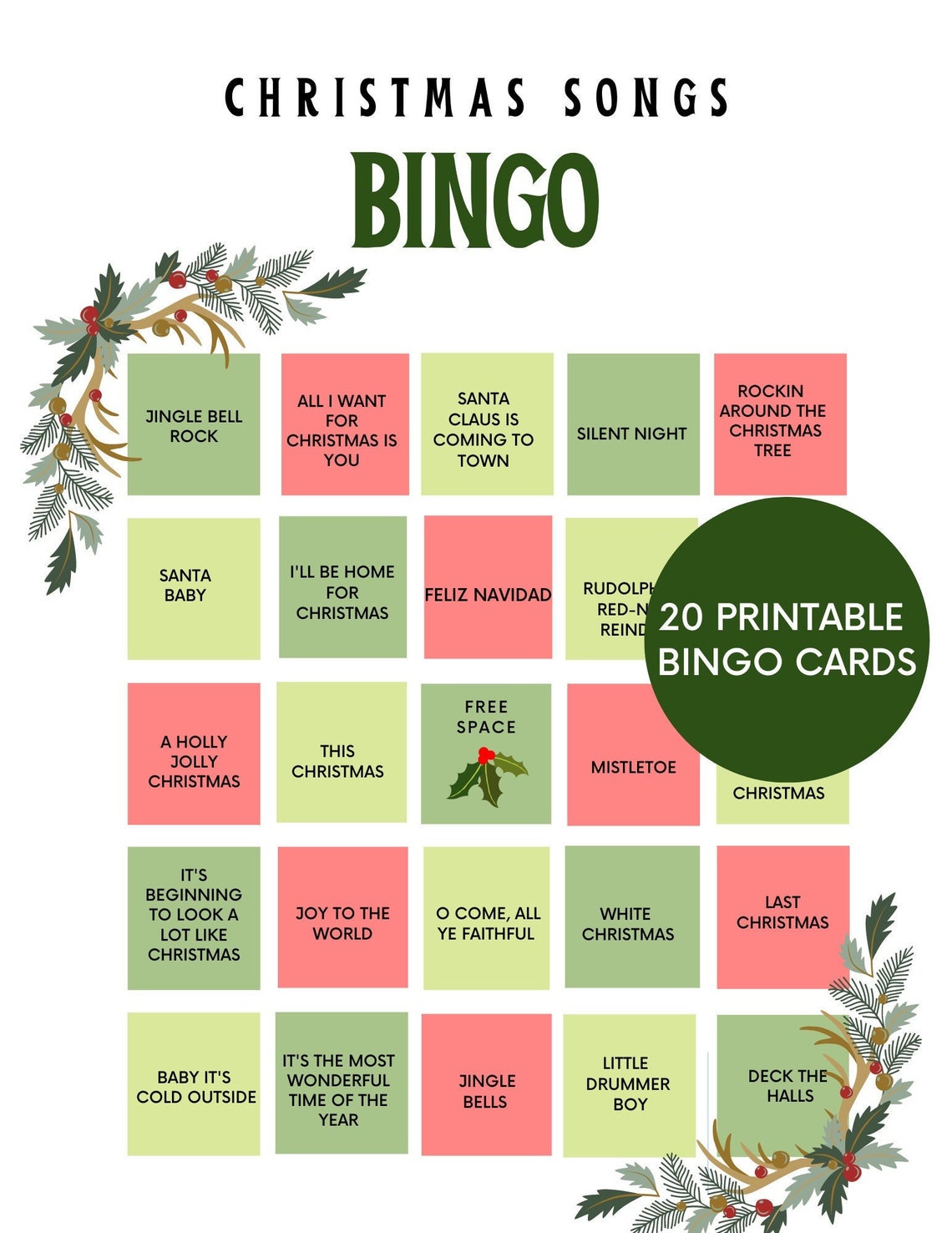 Christmas Music Bingo Cards - Etsy
