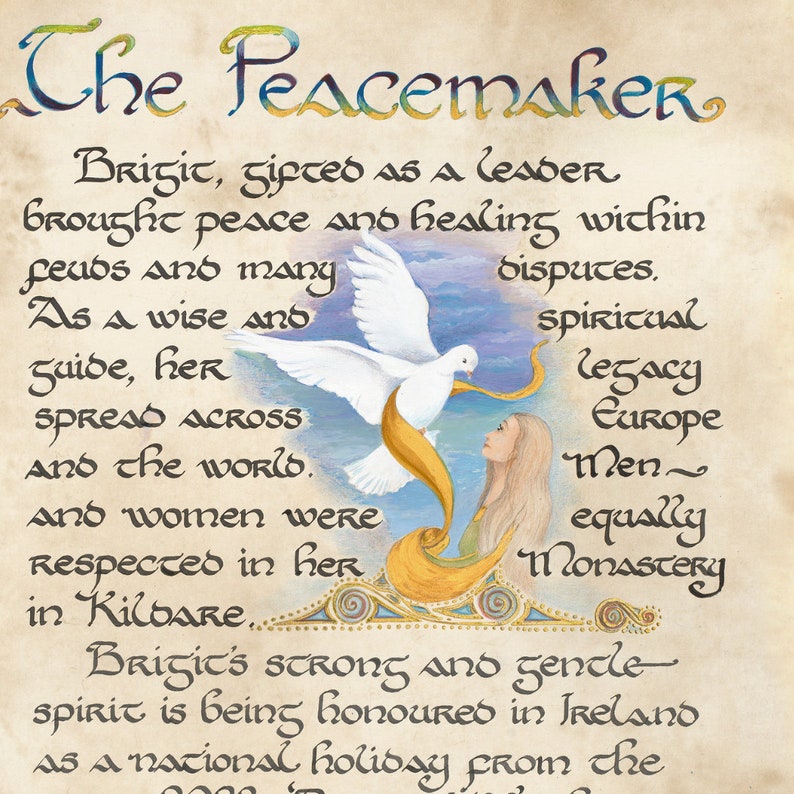 Brigid the Peacemaker, Saint Brigid Celtic Art and Calligraphy Print ...