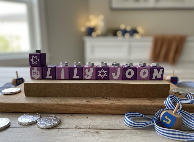Personalized Name Block Menorah • Custom Hanukkah Gift for Kids ...