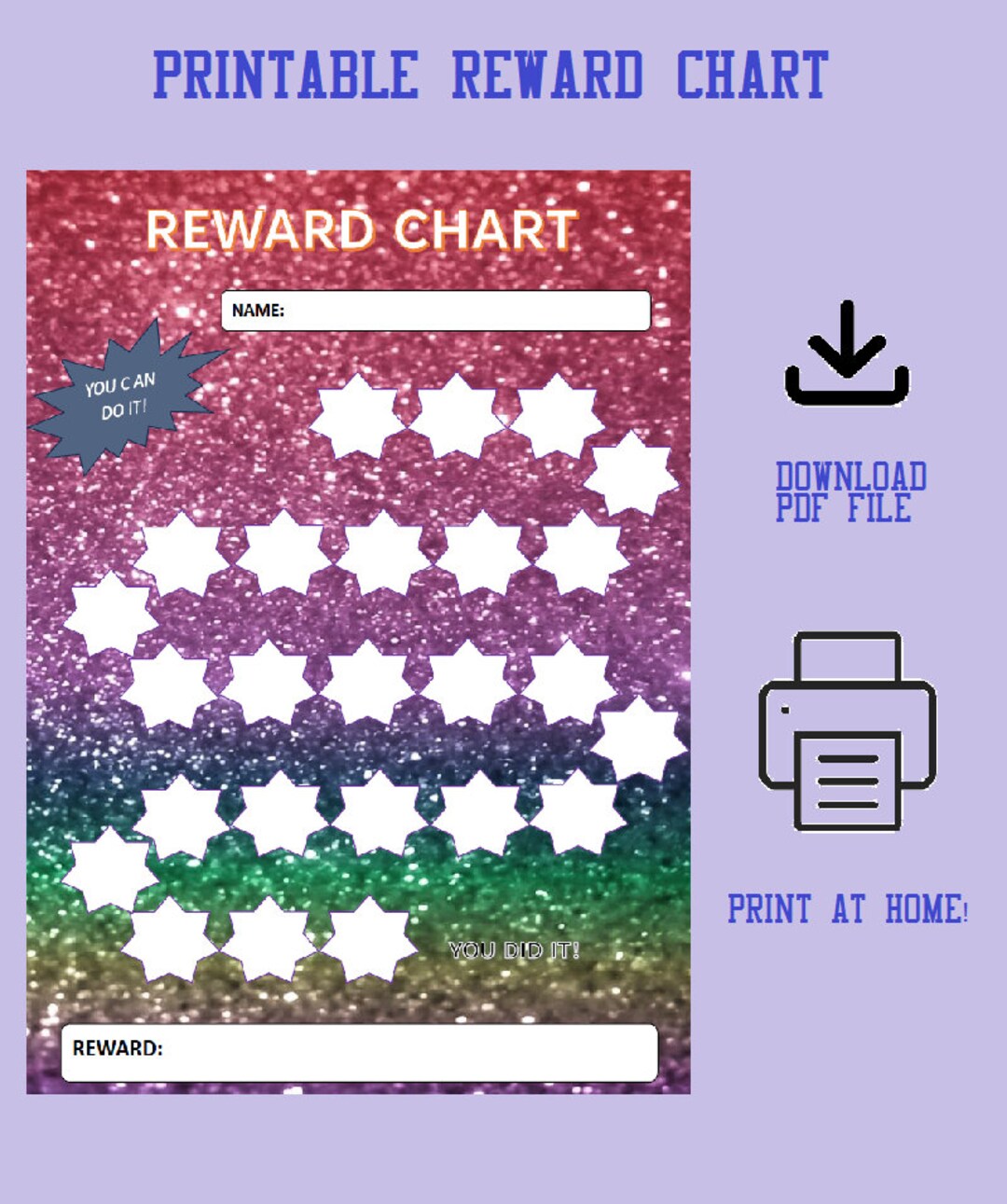Printable Reward Chart for Kids – Glitter Rainbow Star Chart | Positive ...