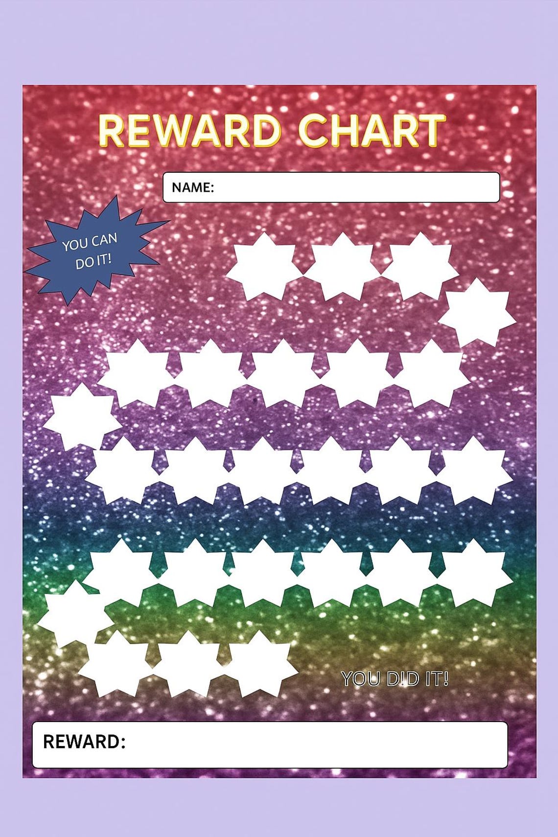 Printable Reward Chart for Kids – Glitter Rainbow Star Chart | Positive ...