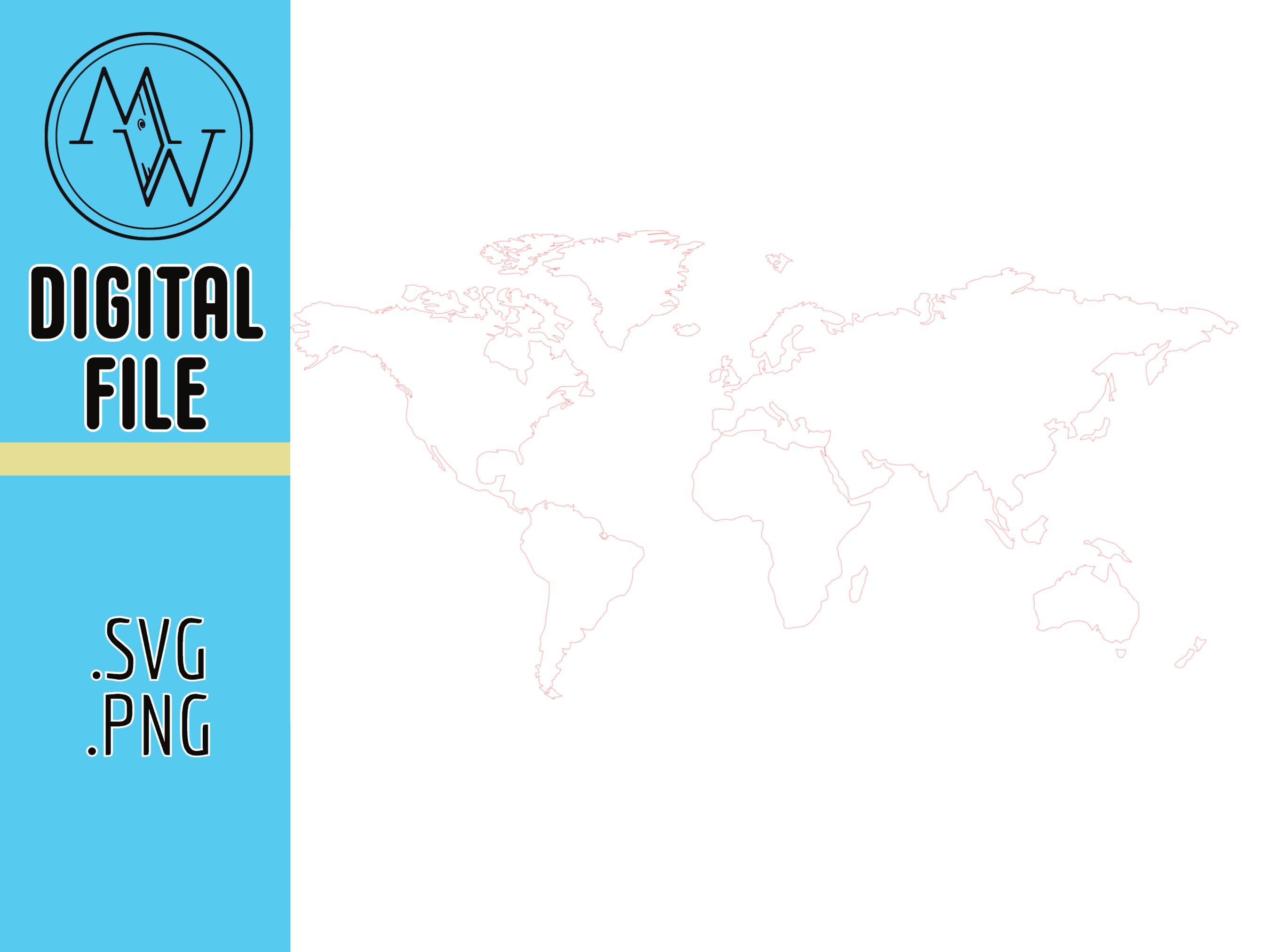 World Map SVG and PNG Map Cut File for Lasers CNC | Etsy