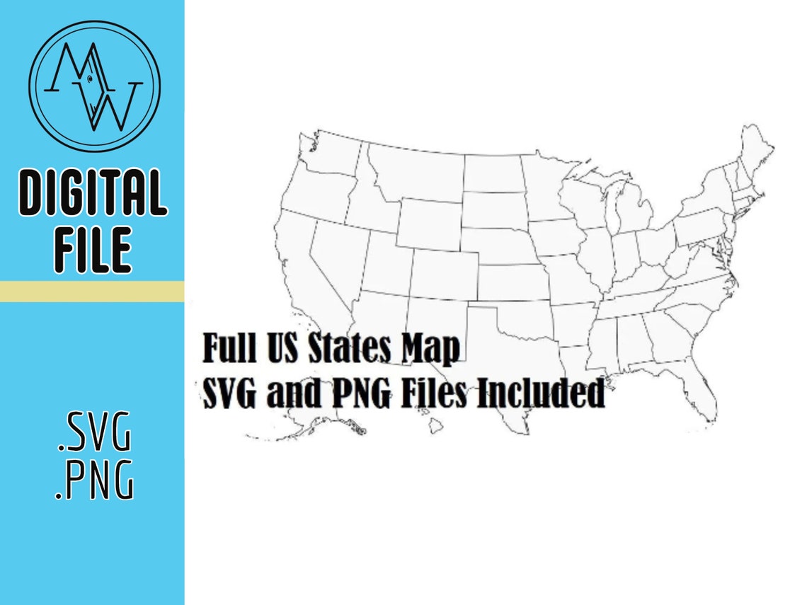 USA Map SVG and PNG 50 States Map Cut File for Lasers - Etsy