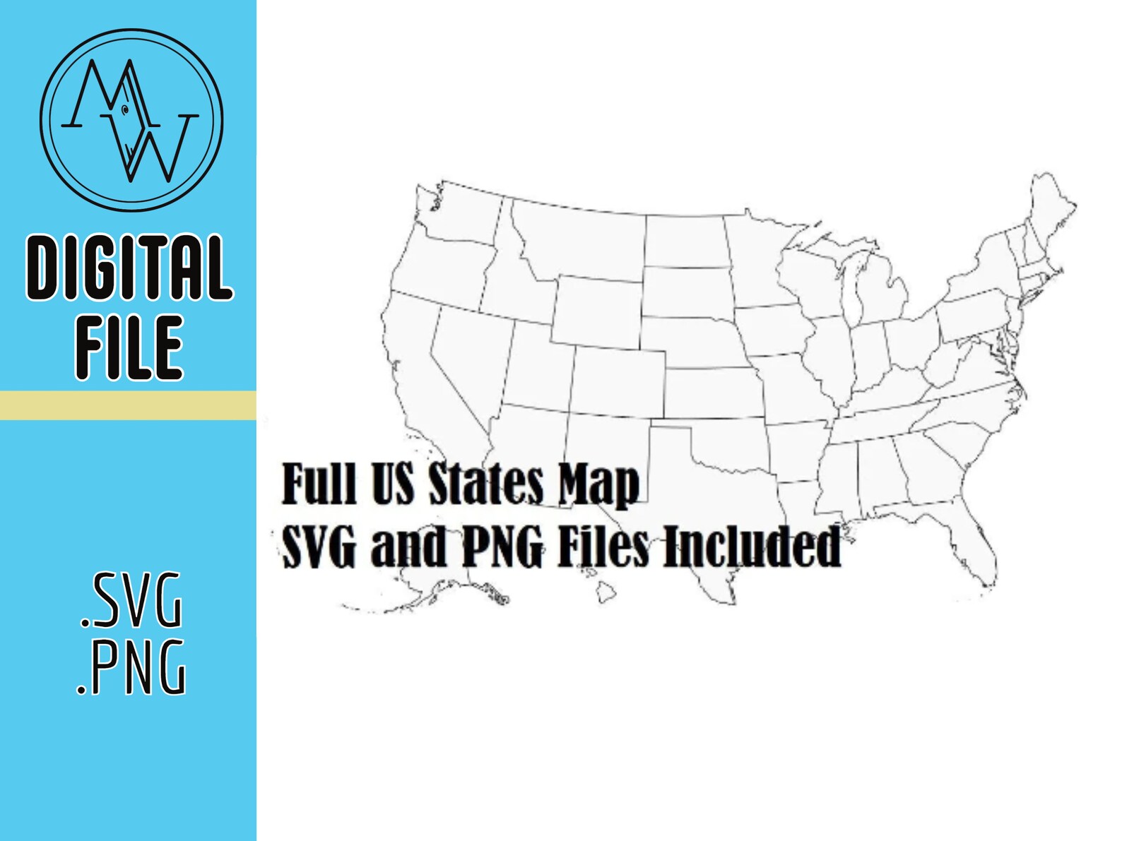 USA Map SVG and PNG 50 States Map Cut File for Lasers - Etsy