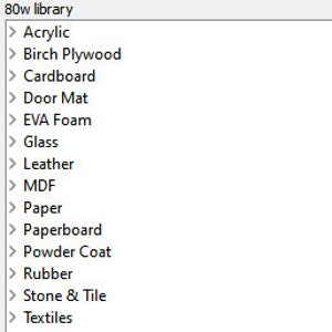Omtech 80w CO2 Laser Lightburn Cut Library: Premade Material Settings ...