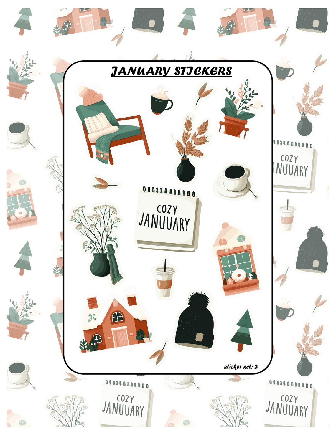 January Sticker Sheet, Winter Sticker Sheet, January Stickers, January ...