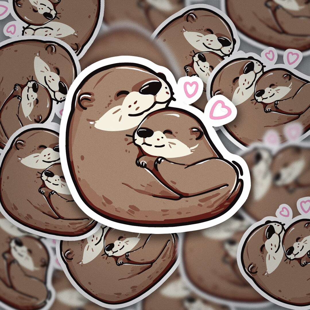 Loving Mother Otter Sticker Watercolor Otter Decal, Laptop Sticker ...