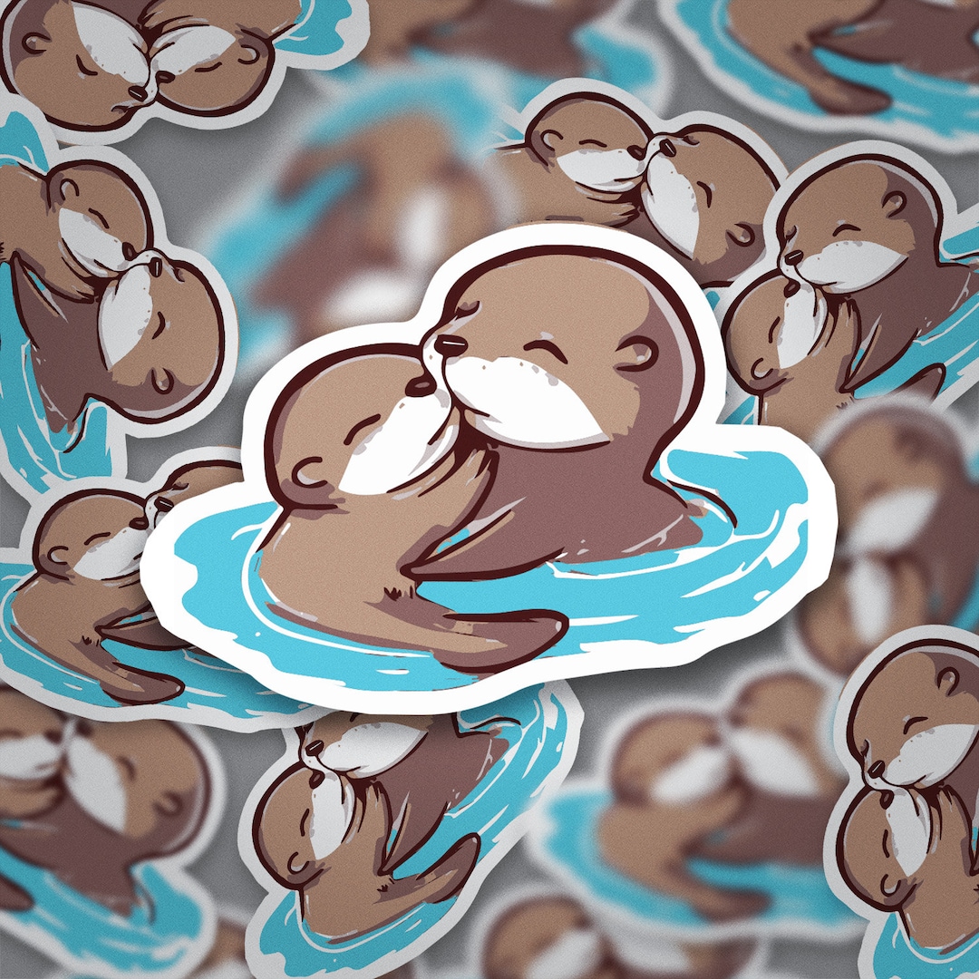 Two Swimming Otters Sticker Watercolor Otter Decal Laptop - Etsy