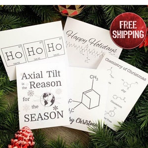 Set of 5 Science Themed Holiday Cards, Science Holiday Cards, Science ...