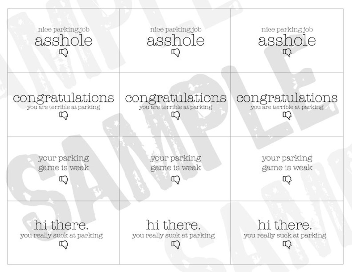 Digital Download Parking Cards, Cuss Word Cards, Stocking Stuffers ...