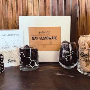 Science Themed Bar Glassware Set With Gift Box, Chemistry Glassware Set ...