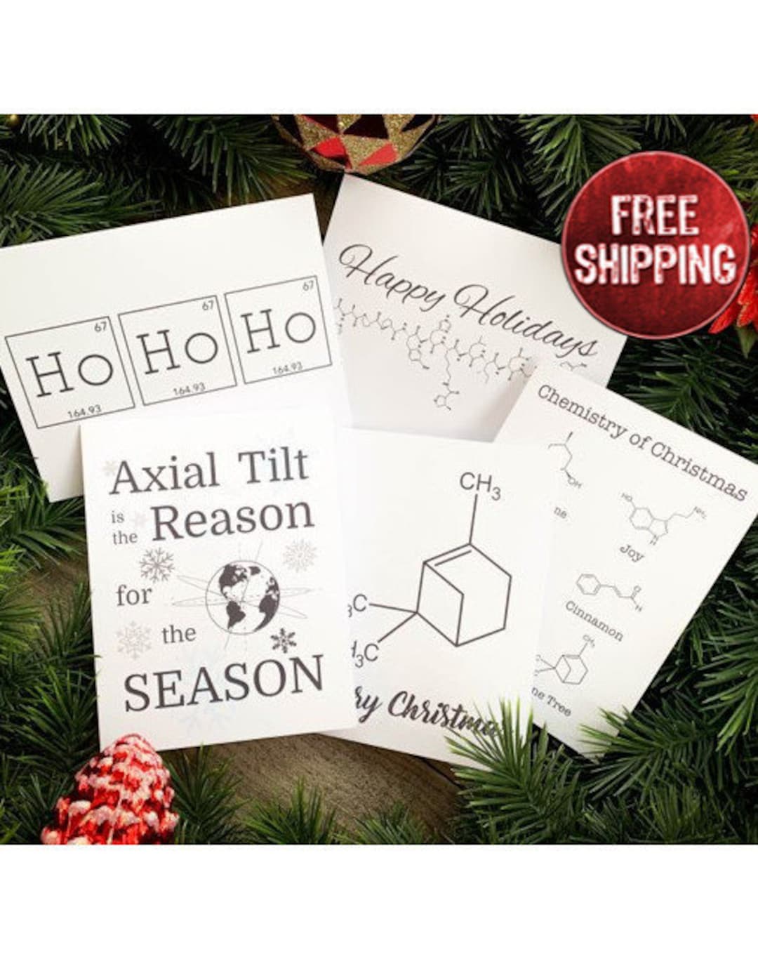 Set of 5 Science Themed Holiday Cards, Science Holiday Cards, Science ...