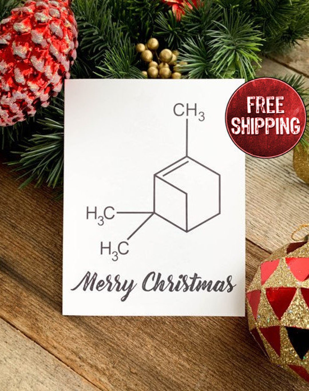 Merry Christmas Molecule Christmas Card, Chemistry Holiday Card ...