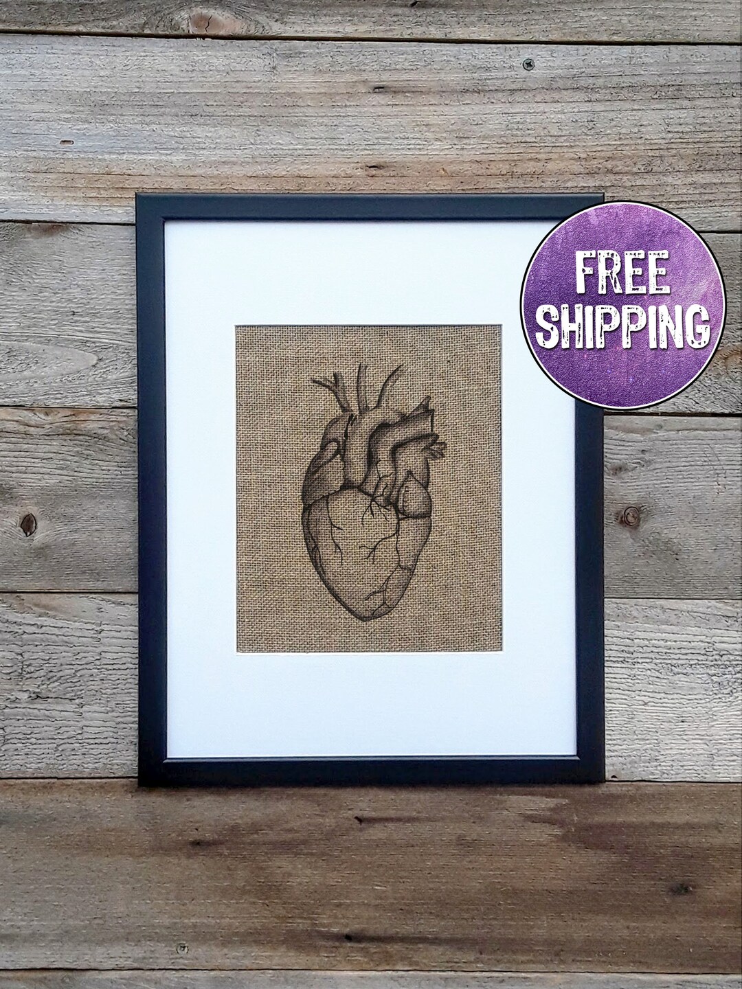 Heart Art on Burlap - Anatomical Heart Wall Art for Medical Office ...