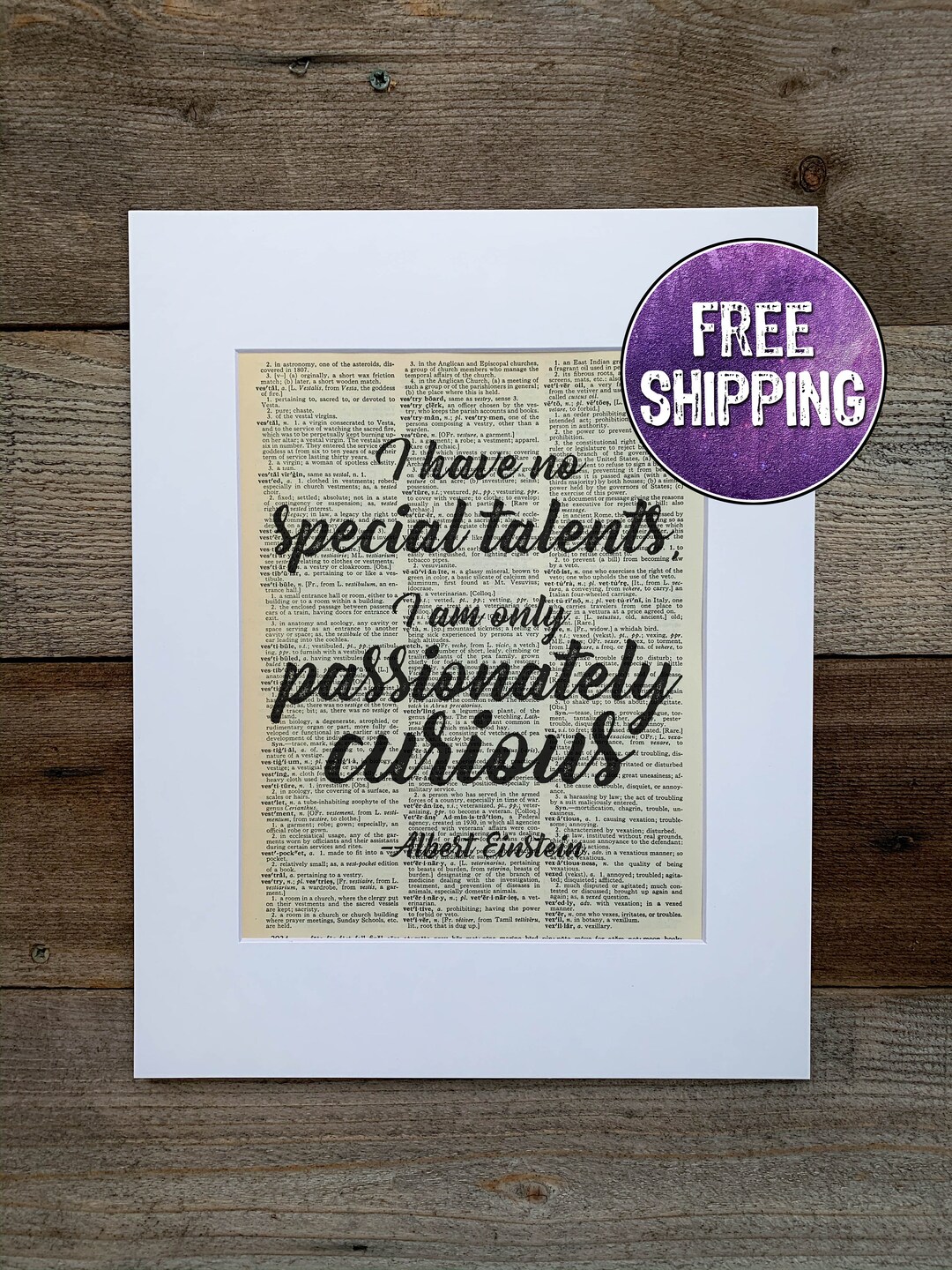 Albert Einstein - Passionately Curious - Vintage Dictionary Print ...