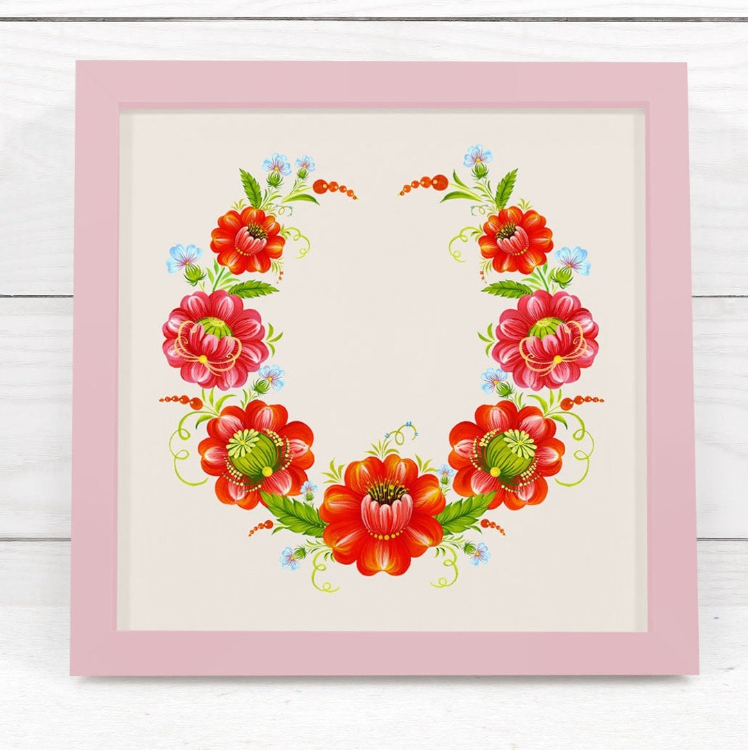 Ukraine Digital Art. Poppy Wreath Cornflower. Printable Petrykivka Art ...