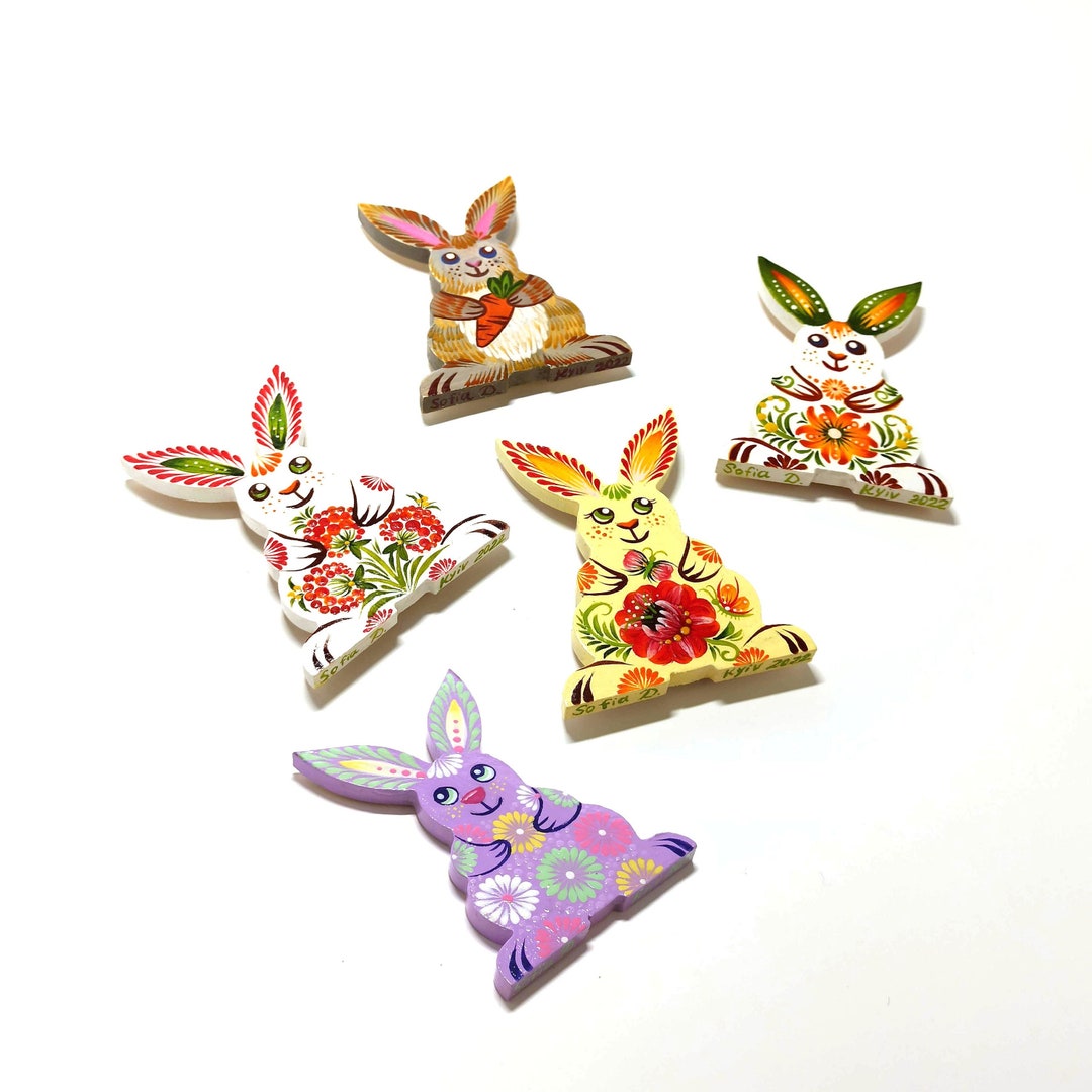 Hare Rabbit Magnets. Bunny Fridge Wood Magnet. Hand Painted. Animal ...