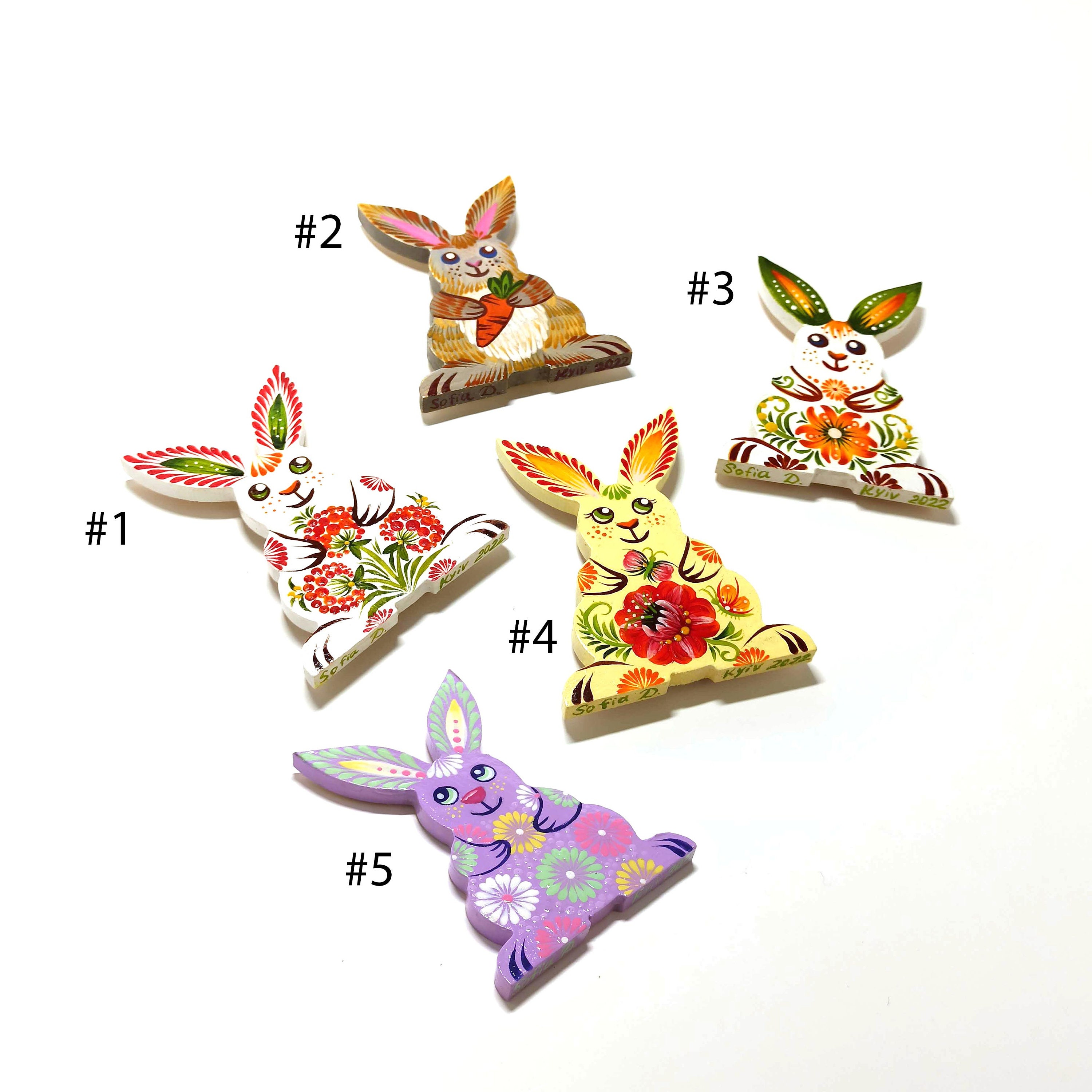 Hare Rabbit Magnets. Bunny Fridge Wood Magnet. Hand Painted. Animal ...