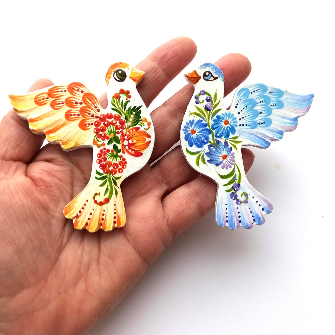 Cute Birds Magnets. Bird Fridge Wood Magnet. Hand Painted. Animal ...