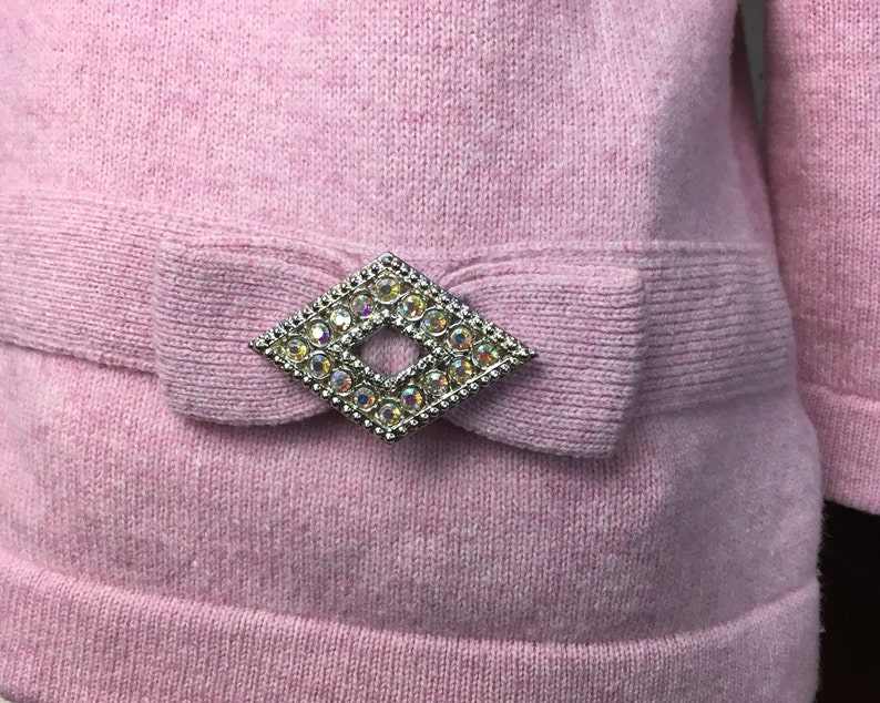 Mid Century Modern Diamond Shaped Rhinestone Brooch White Etsy