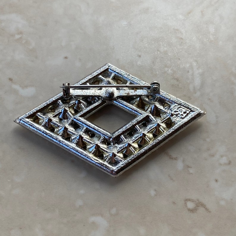 Mid Century Modern Diamond Shaped Rhinestone Brooch White Etsy