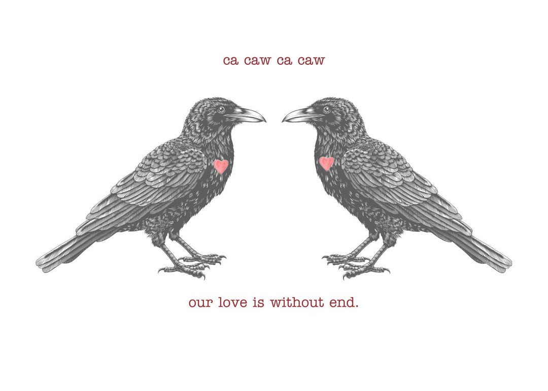 Printable Valentine's Day Card With Two Vintage Crows With Hearts, Ca ...