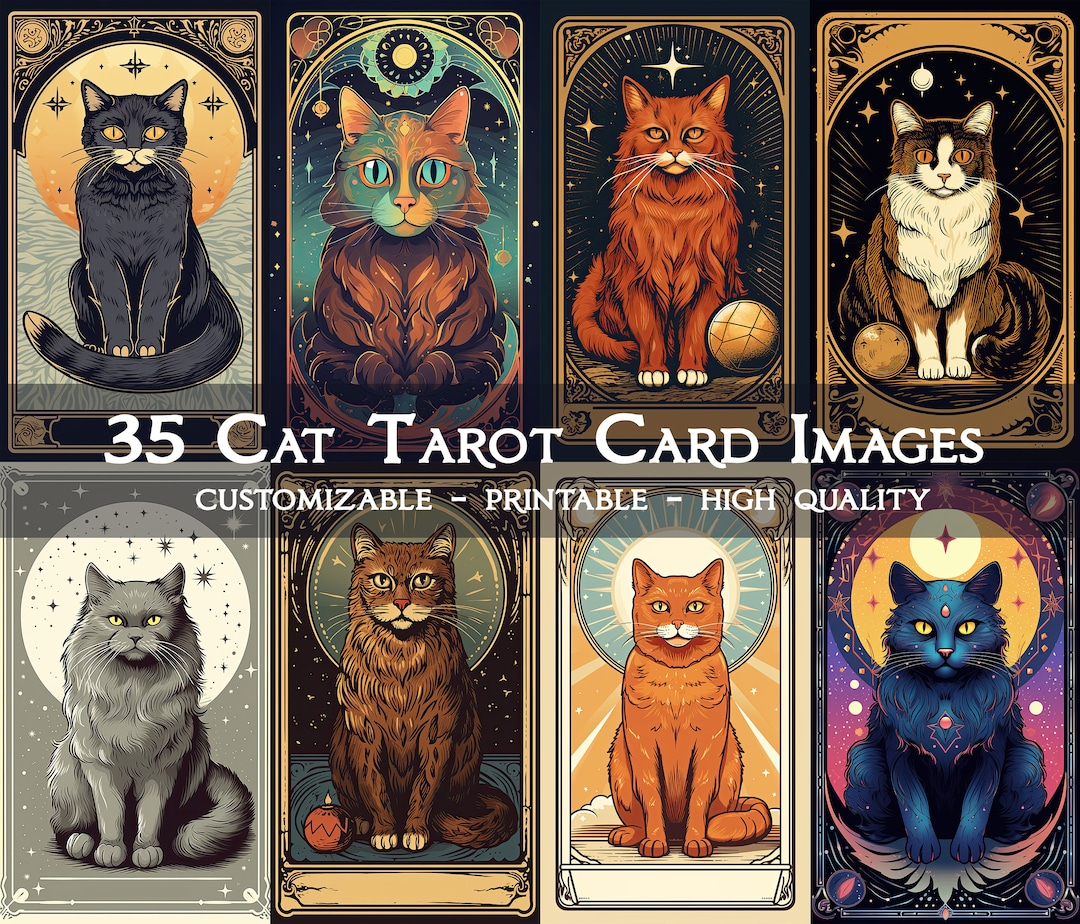 35 Cat Printable Tarot Cards Cat Tarot Printable Tarot Customizable Tarot Digital Download Tarot ...