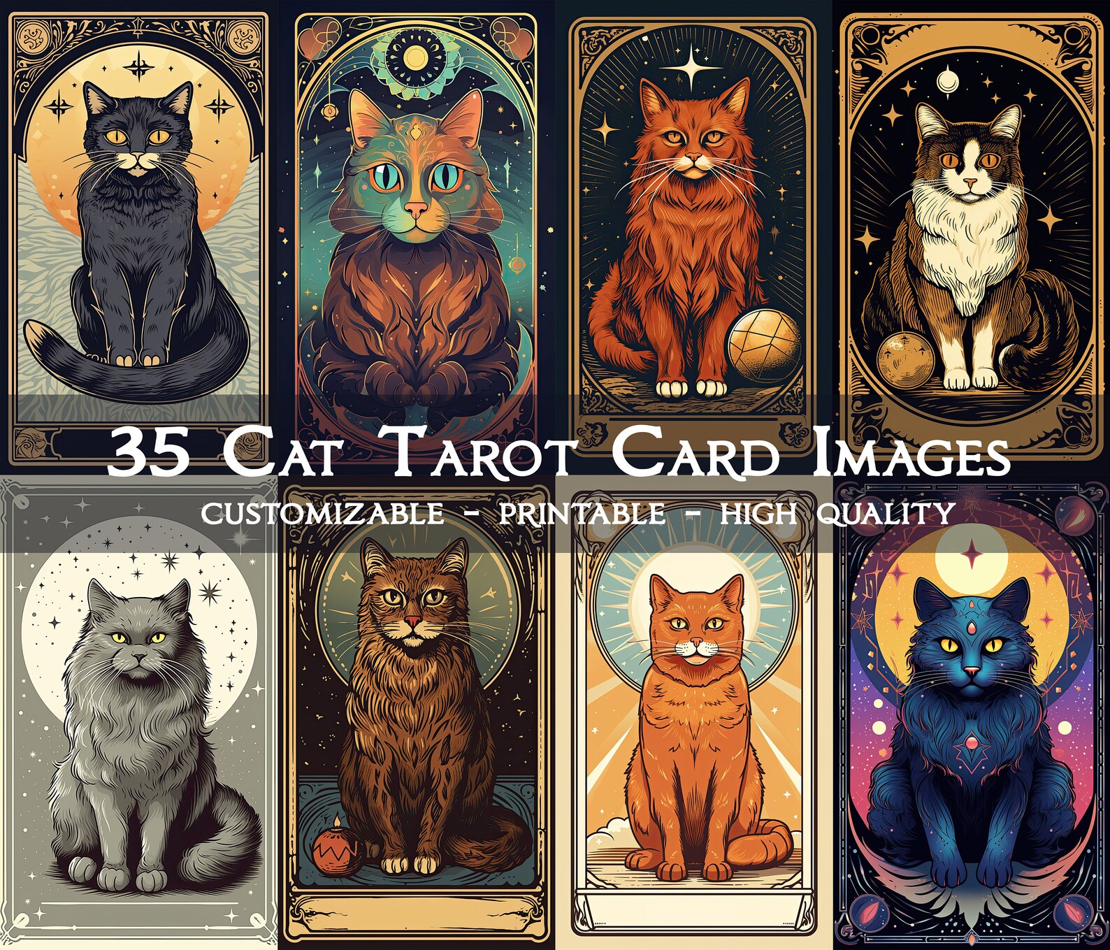 35 Cat Printable Tarot Cards Cat Tarot Printable Tarot Customizable ...