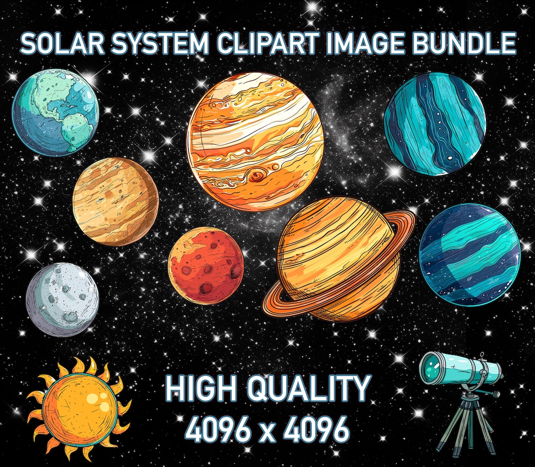 Solar System Clipart Set Bundle Pngs, Hand-drawn, Planets Clipart ...