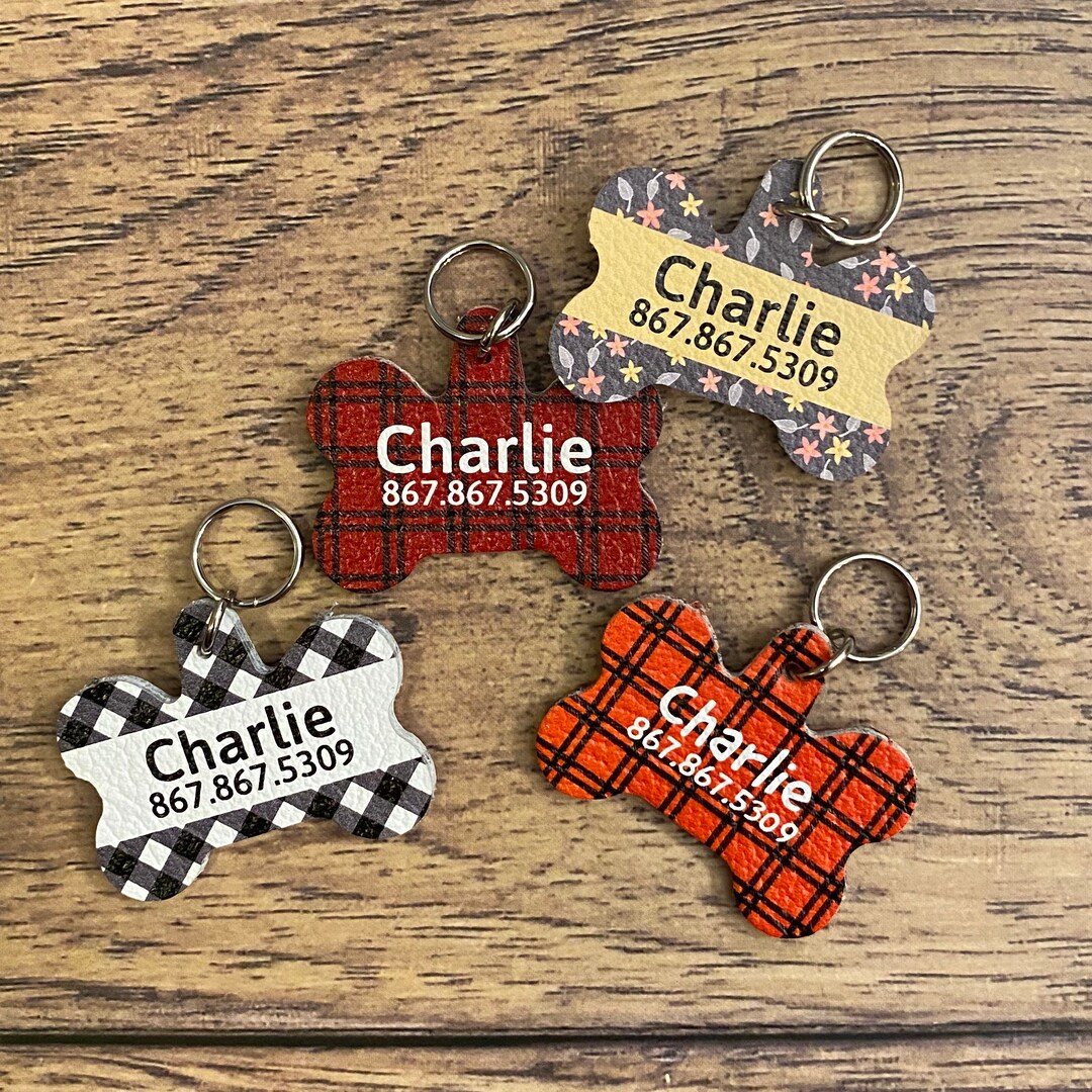 Custom Leather Dog Bone Pet/dog Silent ID Tag - Quiet -no Jingle - Etsy