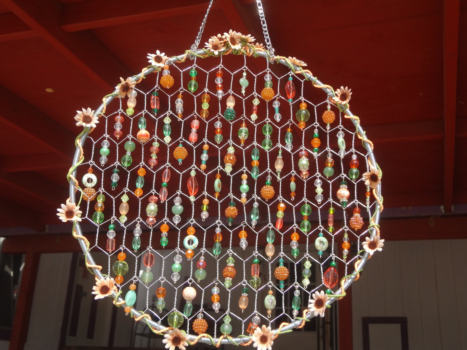 Large, Fabulous, Chicken Wire on Steel, Hand Beaded Suncatcher - Etsy