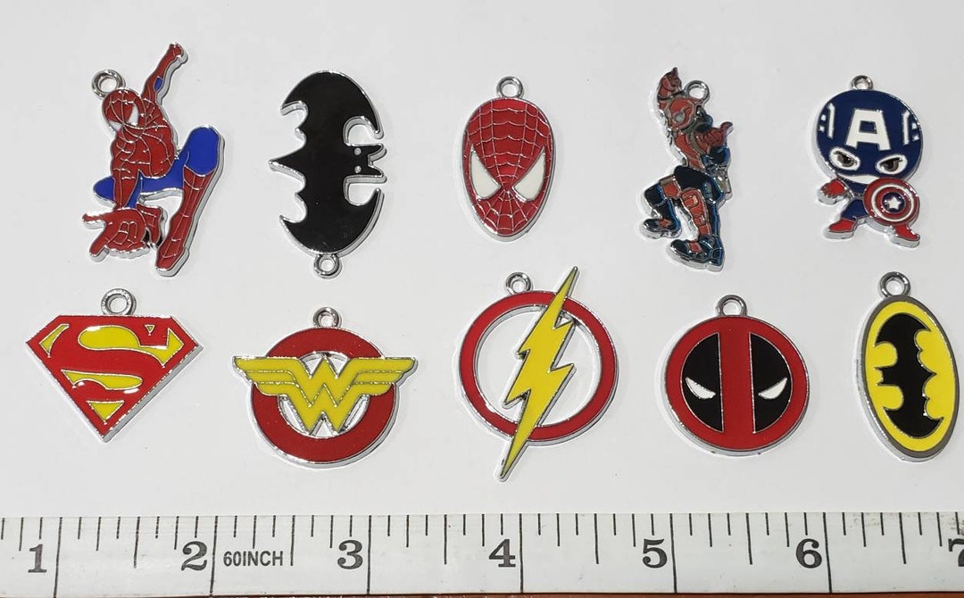 8 Piece Superhero Themed Enamel Charms - Random Mixed Set - Etsy