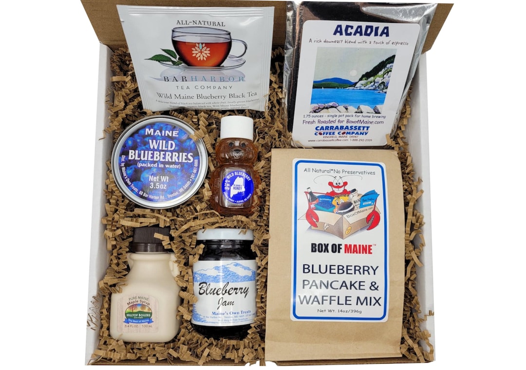 Wild Maine Blueberry Breakfast Box - Pancakes, Syrup, Jam, Honey, Tea ...