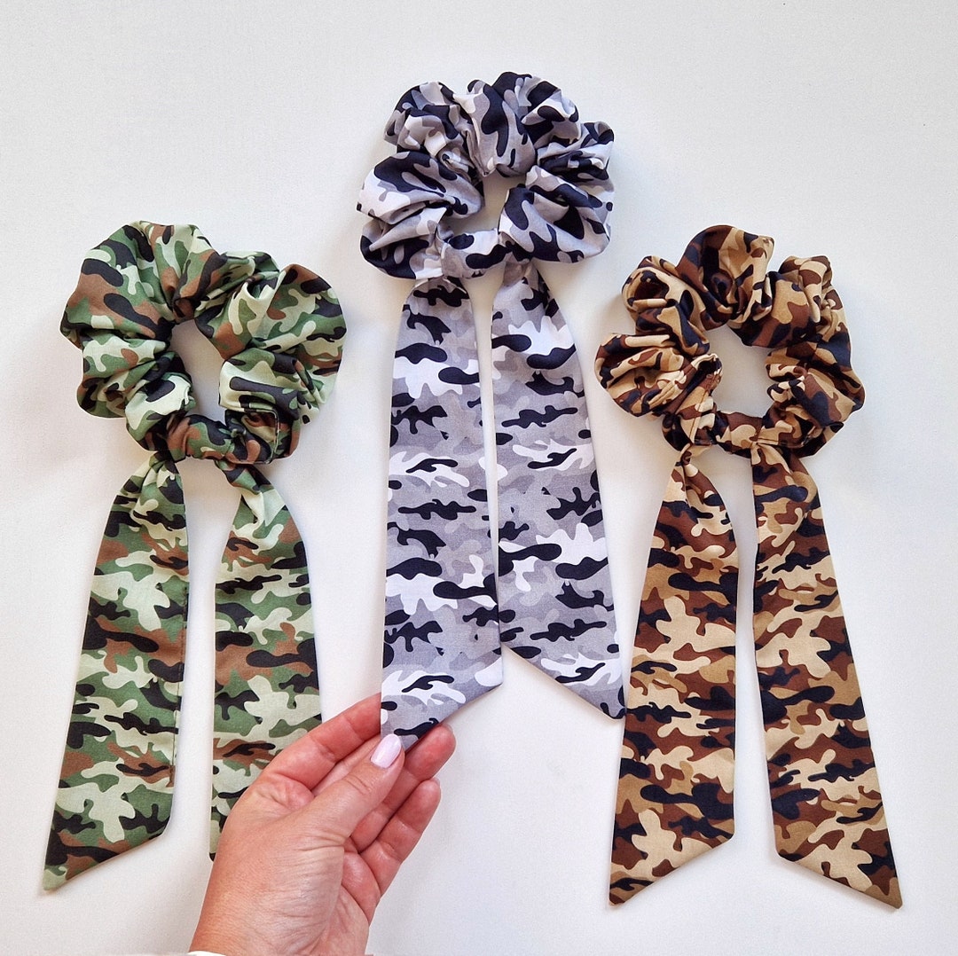 Camouflage Scrunchie With Long Ribbon Available in 3 Colors: Green ...