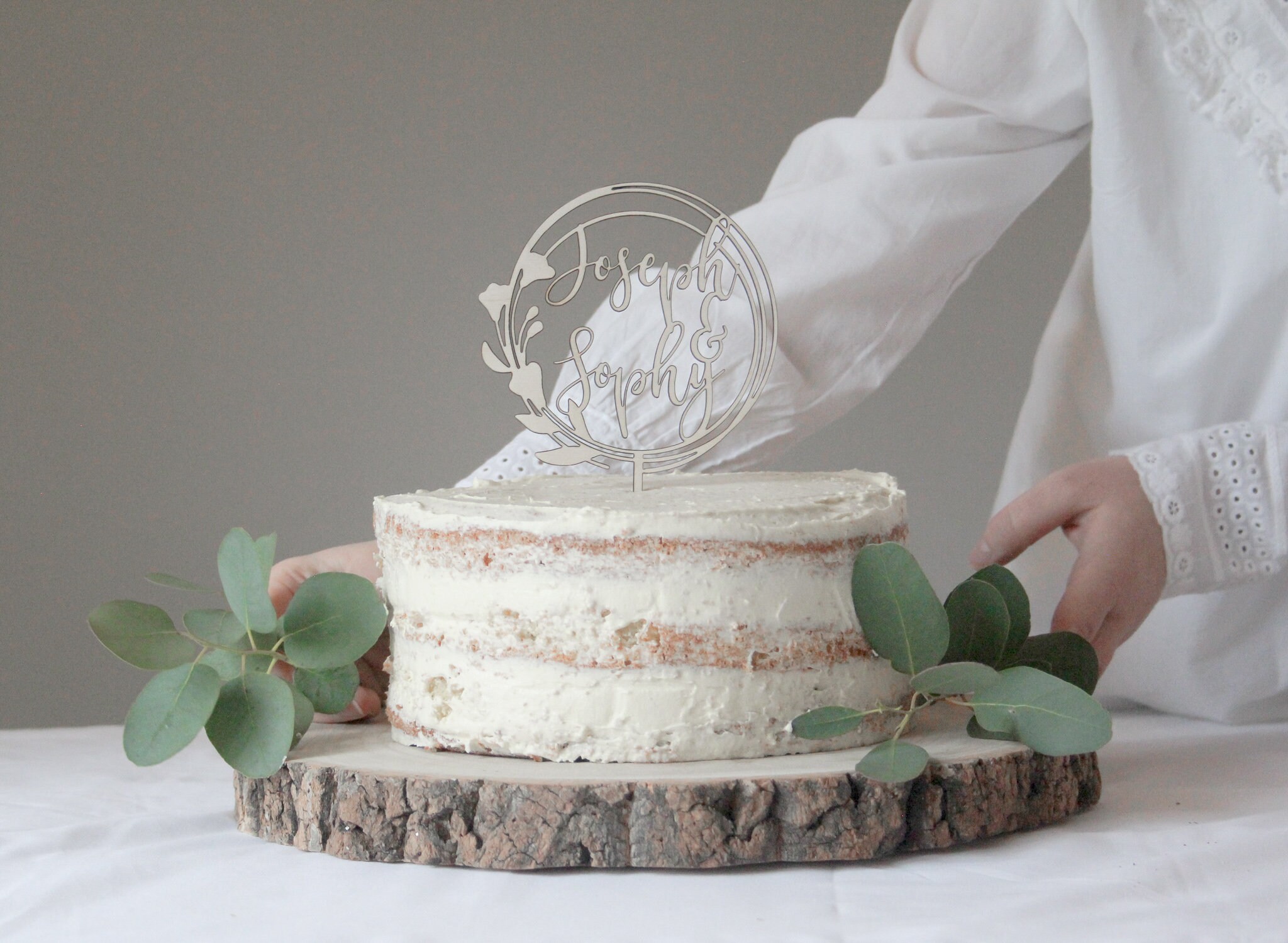 Floral Wedding Cake Topper Botanical Wedding Topper Circular | Etsy