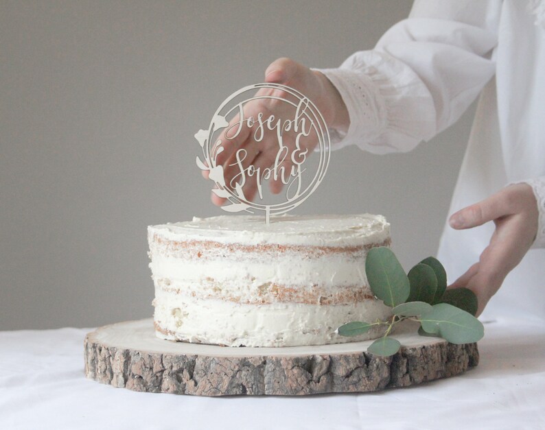 Floral Wedding Cake Topper Botanical Wedding Topper Circular - Etsy