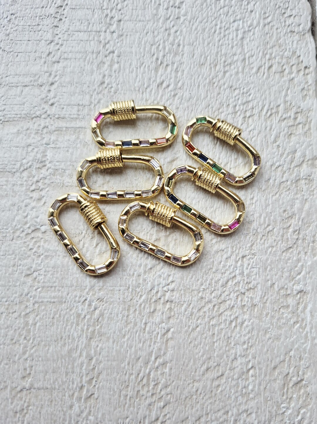 Cz Carabiner Screw Lock Fastening Clasp 18k Gold Plated Choose Colour ...