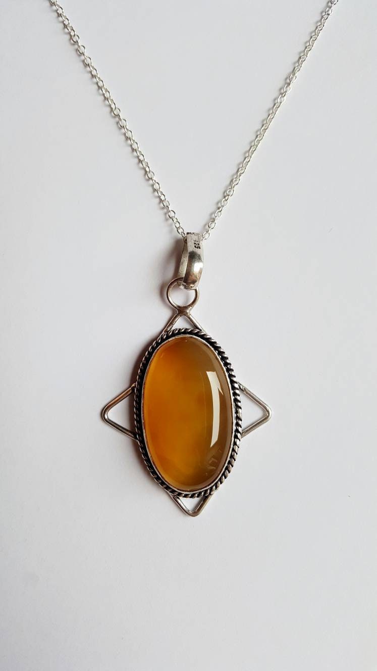 Honey Agate Gemstone Oval Pendant Necklace 925 Silver FREE 26 CHAIN ...