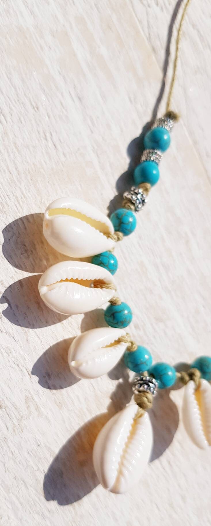Pretty BOHO SHELL Necklace Turquoise Cowrie Shells by - BOHOSEASON