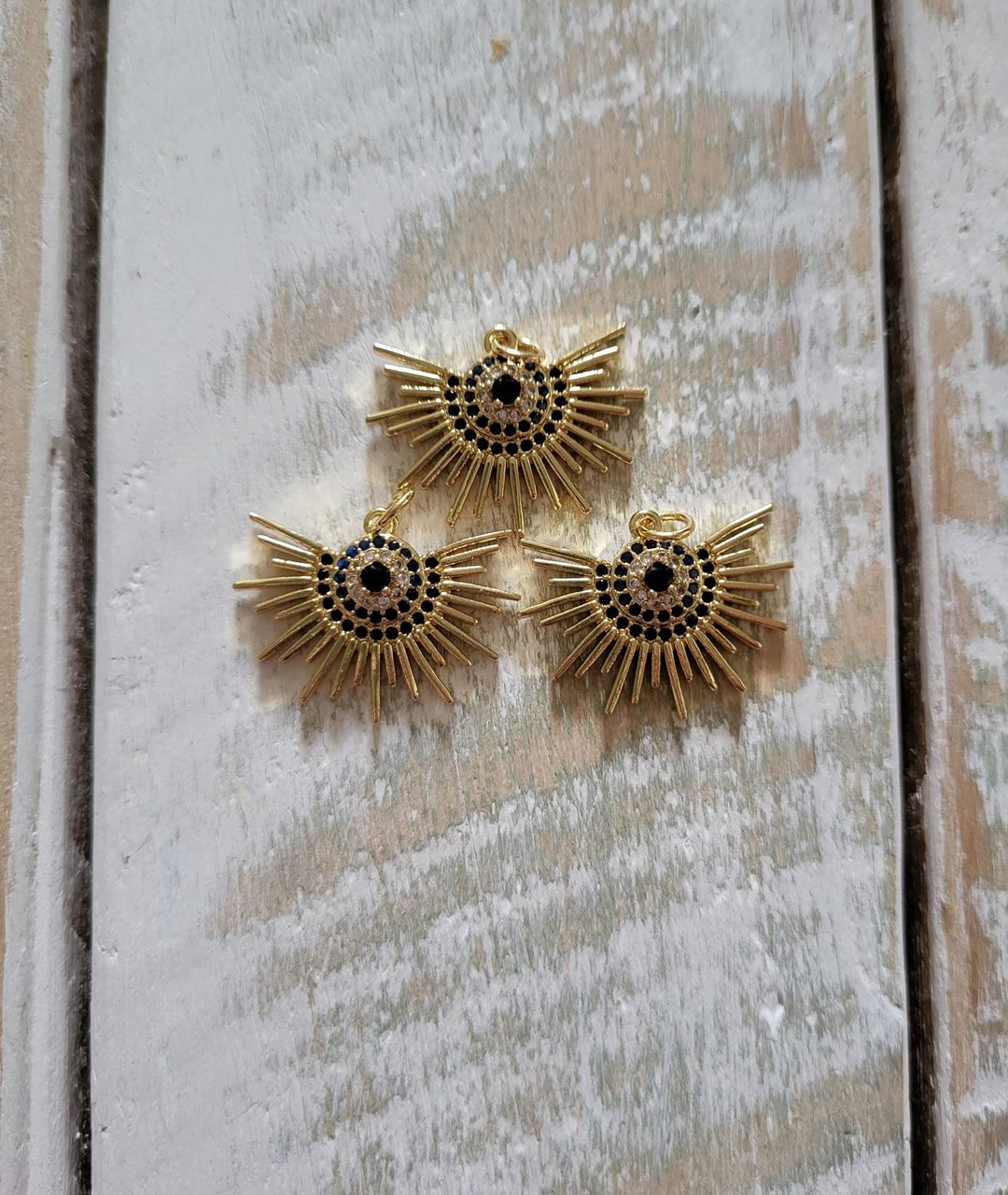 Evil Eye Golden Pendant Sunburst Pave Cz's 13mm Jewellery Findings ...