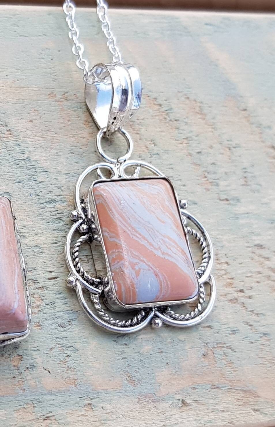 Mango Jasper Gemstone Rectangular Pendant Necklace - BOHOSEASON