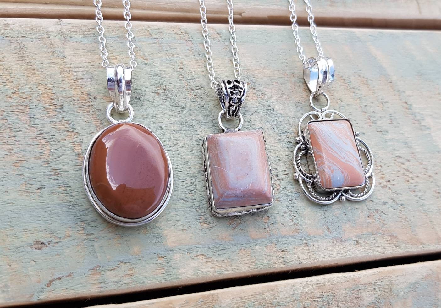 Mango Jasper Gemstone Rectangular Pendant Necklace - BOHOSEASON