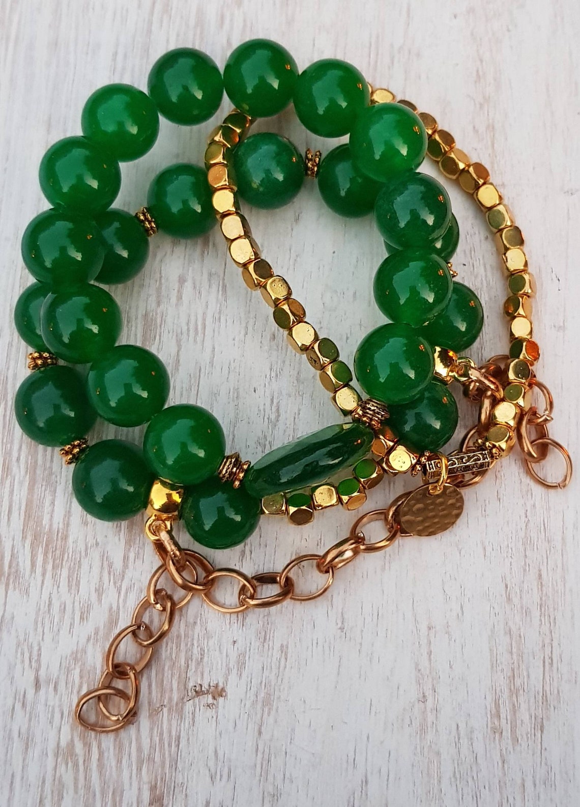 Conjunto de 3 pulseras de cadena de oro de jade 10mm gemstone - Etsy España
