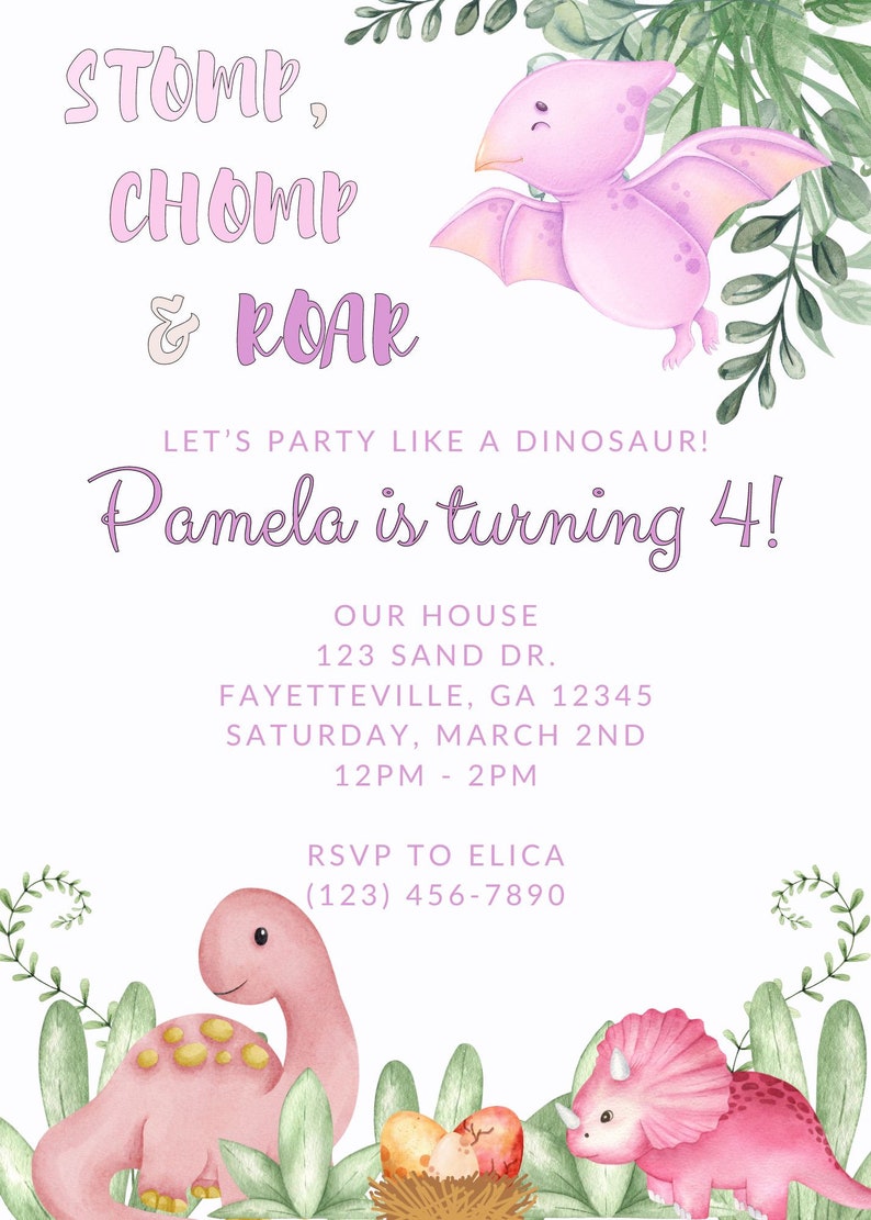 Stomp, Chomp, & Roar! - Girl Dino Birthday - Etsy