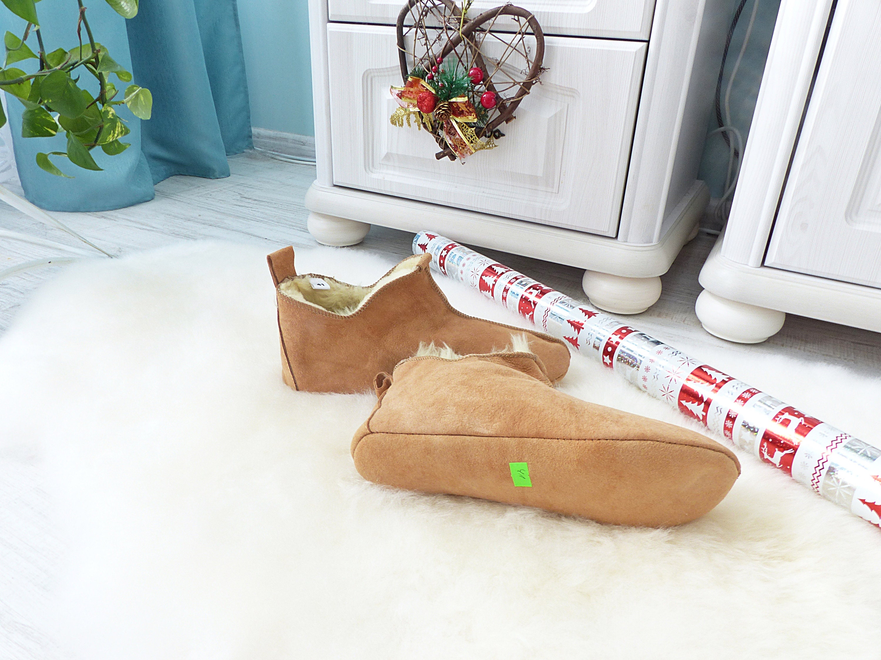 Natural Leather Slippersreal Sheepskin Slippersnatural Wool - Etsy