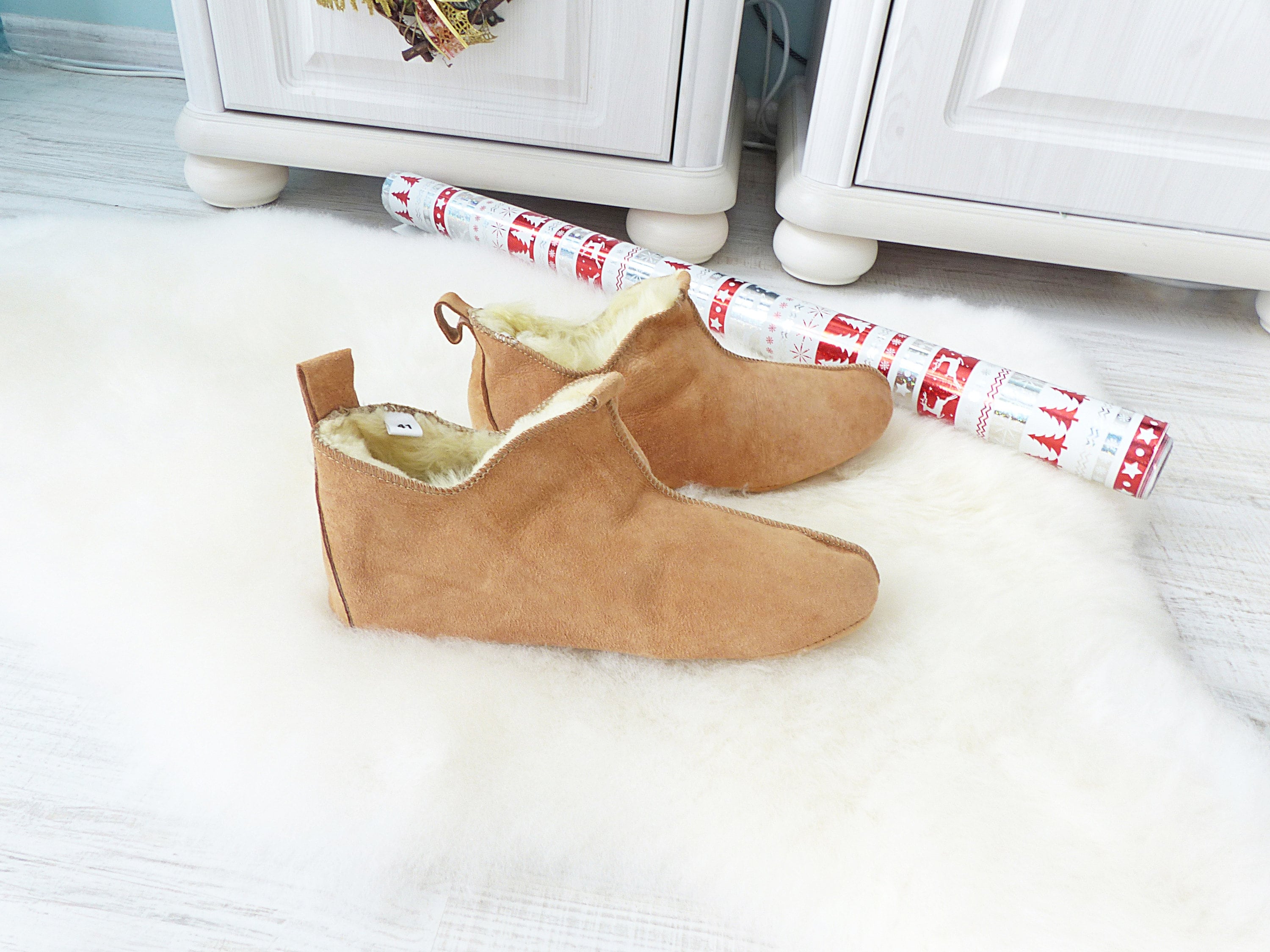 Natural Leather Slippersreal Sheepskin Slippersnatural Wool - Etsy