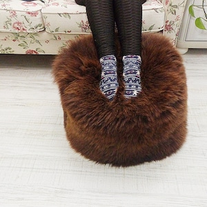 Handmade Sheepskin Footstool: Furry Ottoman, Leg Rest, Home Decor - Etsy